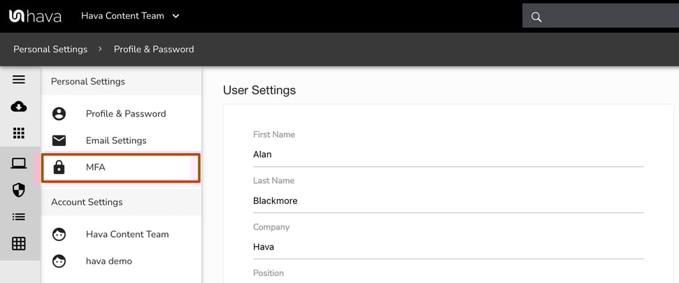 Hava supports Multi Factor Authentication MFA